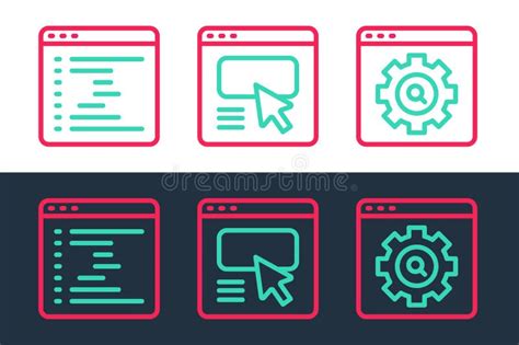 Set Line Browser Setting Window And Ui Or Ux Design Icon Vector Stock Illustration