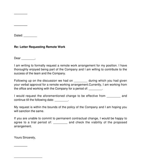 Letter Requesting Remote Work Template Word And Pdf