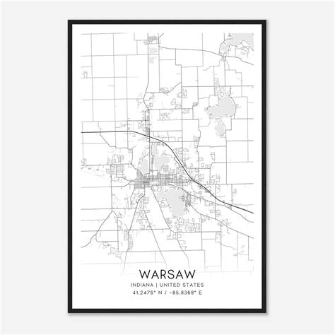 Warsaw Indiana Map Poster Modern Home Decor Wall Art Print Custom