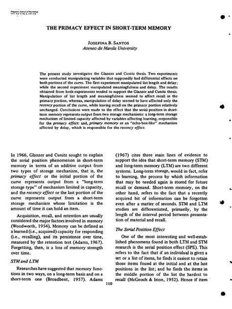 07 The Primacy Effect In Short Term Memory Pdf Recall Memory
