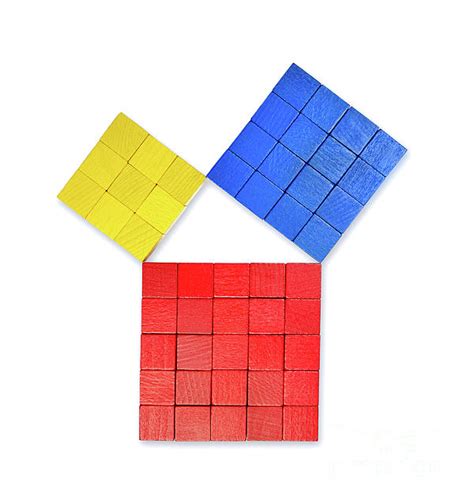 Pythagorean Theorem Shown With Colorful Wooden Cubes From Above Beach
