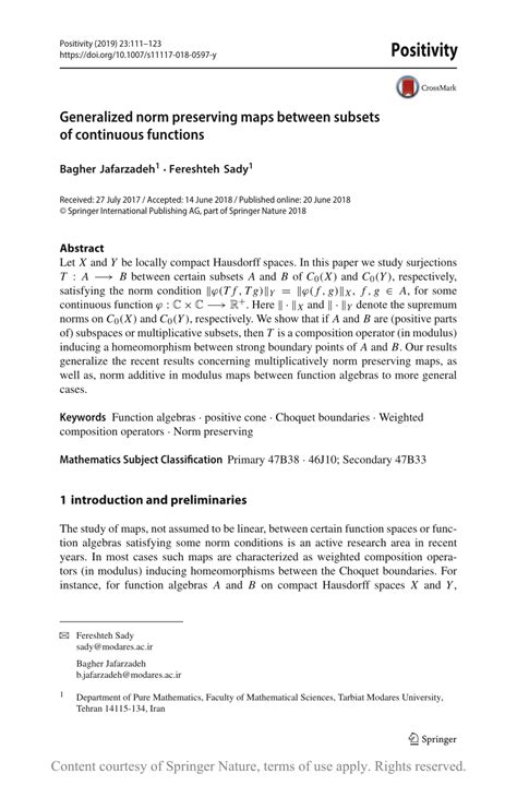 Generalized Norm Preserving Maps Between Subsets Of Continuous