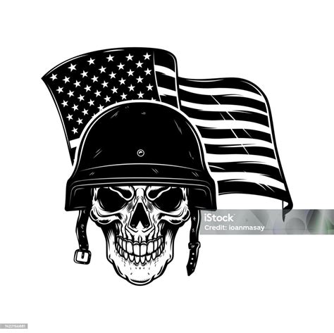 미국 국기 배경에 육군 헬멧에있는 두개골 군인 두개골 포스터 카드 배너 기호에 대한 디자인 요소 벡터 일러스트 레이 션 검은색에 대한 스톡 벡터 아트 및 기타 이미지
