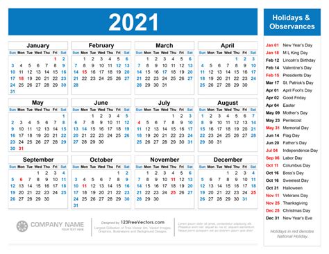 Free Printable 2021 Calendar With Holidays Pdf