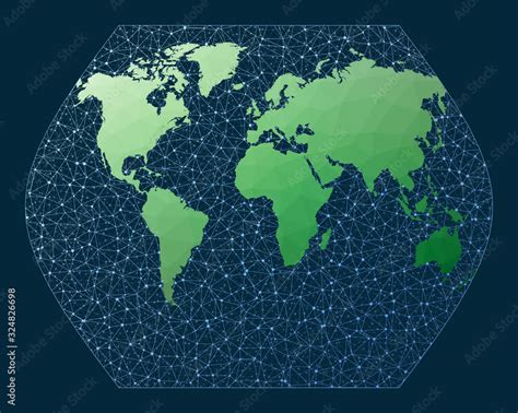 World Map Connection Ginzburg 8 Projection Green Low Poly World Map With Network Background