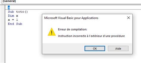 erreur de compilation instruction incorrecte à l extérieur d une procédure Macros et VBA Excel