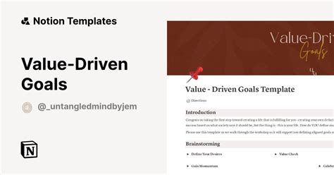 Value Driven Goals Template Notion Marketplace