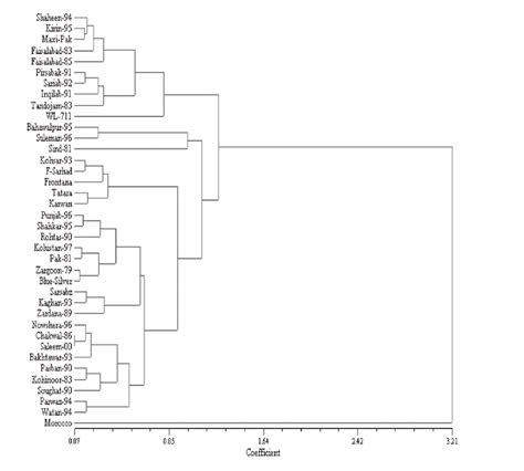 dendrogram of cluster analysis of wheat varieties based on yellow rust