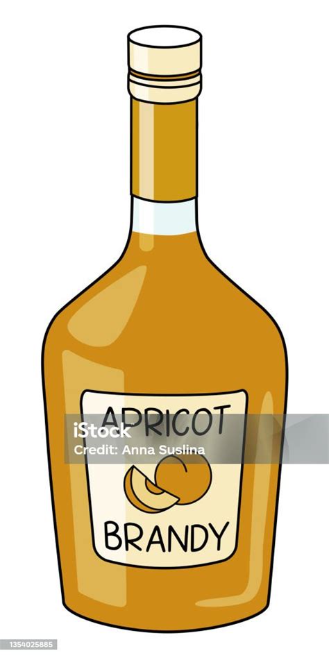 클래식 살구 브랜디 달콤한 과일 주류 를 병에 담아 낙서 만화 힙스터 스타일 벡터 일러스트 는 흰색 배경에 격리 파티 카드 포스터 바 메뉴 또는 알코올 요리 책에 적합합니다