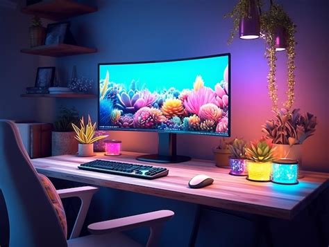 Premium Ai Image Modern Office Desk With Big Computer Screen Ai Generated