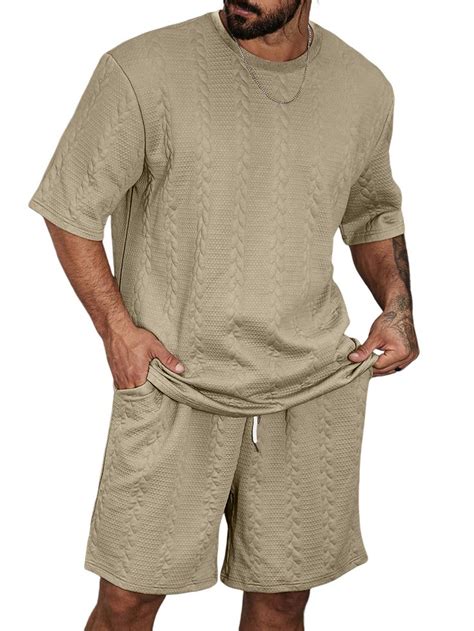 Mens Summer Knitted Solid Color Jacquard Round Neck Short Sleeve