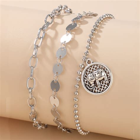 Badu Bg Tocona 3 бр компл Модерни глезени със слон за жени Талисмани Сребърен цвят Вафла