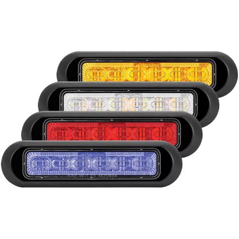 6 Led Surface Mount Warning Light Quad Color Red Blue Amber White Clear Lens 24 Leds