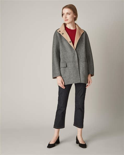 Jaeger Reversible Double Face Wool Coat In Grey Gray Lyst