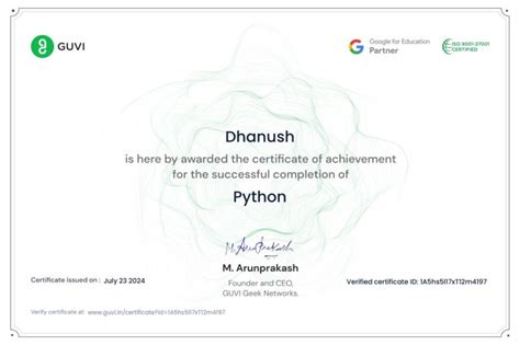 Dhanush M On Linkedin Python Programming Guvi Learning