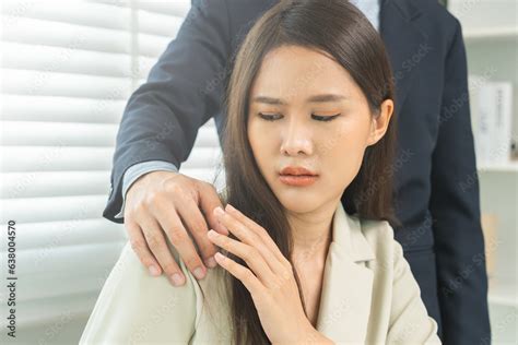 Unhappy Disgusted Asian Young Employee Business Woman Defending Hand