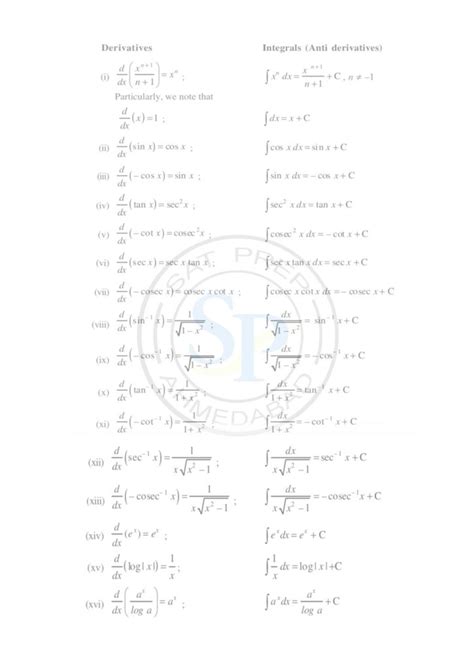 List Of Calculus Formulas Basic Properties And Formulas Of Integration If F X And G X Are