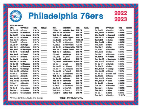 Printable 2022 2023 Philadelphia 76ers Schedule