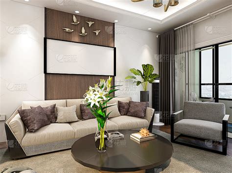 3d效果图，干净整洁的现代客厅设计，入口配有鞋柜、沙发、电视、桌子、休闲椅等设施