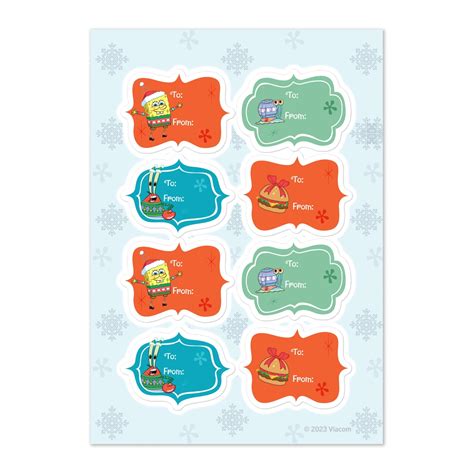 Spongebob Holiday Label Sticker Sheet Paramount Shop