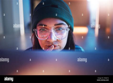 Cybersecurity Ransomware And Woman Hacker Working On A Computer In The