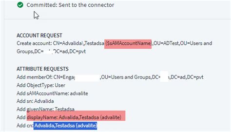 generate samaccountname not populated in the ad attributes dn and cn