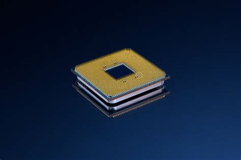 Pin Side Of Cpu Central Processing Unit Or Microchip Computer Isolated On Dark Blue Background
