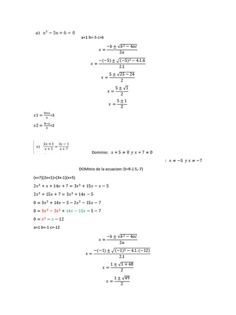 Repaso Con Ecuacion Cuadratica Pdf
