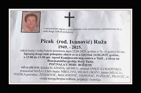 In Memoriam Ruža Picak Ivanović Tuzla Lve