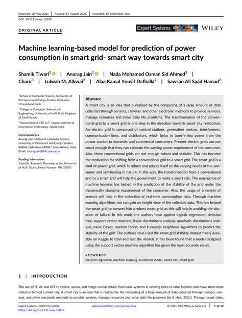 PDF Machine Learningbased Model For Prediction Of Power Consumption In Smart Grid Smart Way