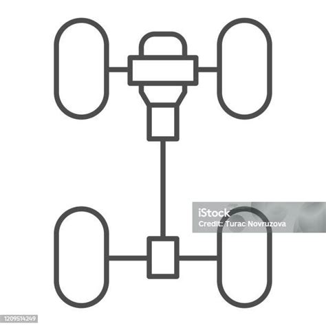 섀시 자동차 얇은 라인 아이콘입니다 자동차 바퀴 메커니즘 벡터 그림 흰색에 격리 자동 부품 개요 스타일 디자인 웹 및 응용 프로그램을 위해 설계 Eps 10 검은색에 대한