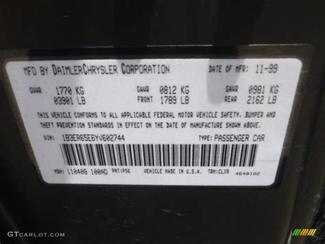 2000 Dodge Viper Rt 10 Color Code Photos