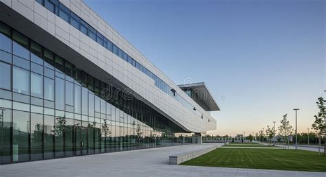 modern architectural structure with a sleek angular design featuring