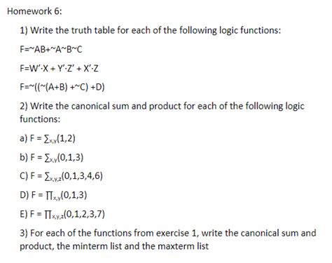 Solved Homework 6write The Truth Table For Each Of The