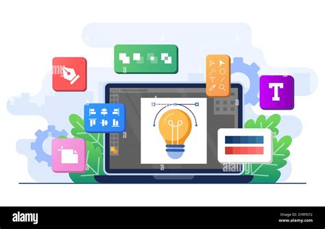 Graphic Design Software Application On Laptop Screen Flat Illustration