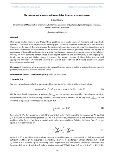 Pdf Markov Moment Problems And Mazur Orlicz Theorems In Concrete Spaces
