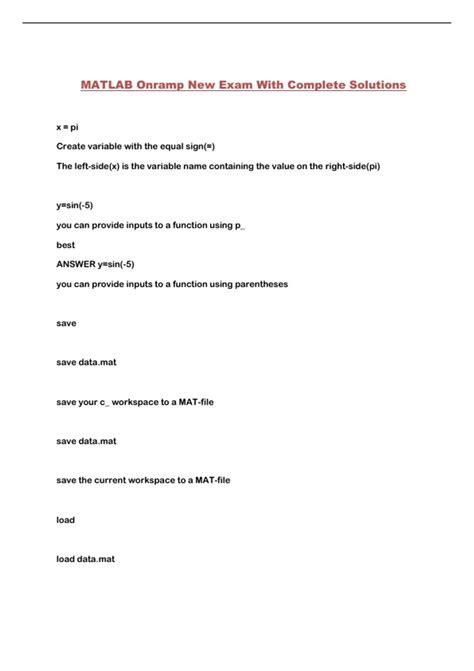 Matlab Onramp New Exam With Complete Solutions Matlab Onramp Stuvia Us