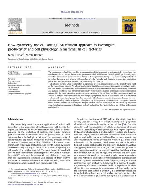 Pdf Flow Cytometry And Cell Sorting An Efficient Approach To Investigate Productivity And