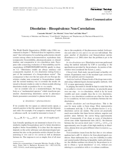 Pdf Dissolution Bioequivalence Non Correlations