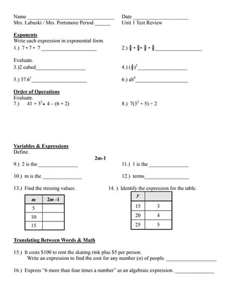 Unit 1 Review Packet Pdf