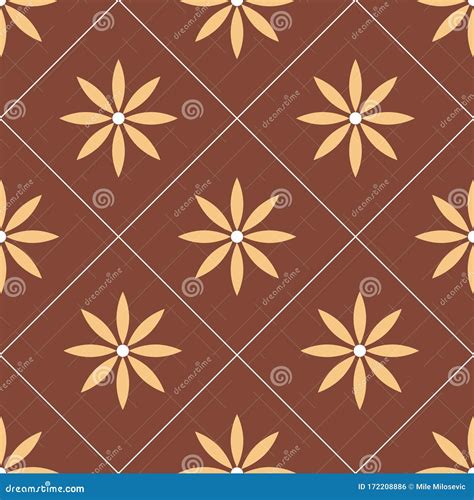 Geometric Pattern With Flowers In Square Abstract Seamless Flowers Background Stock Vector
