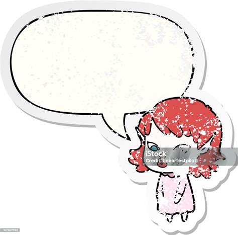 뾰족한 귀를 가진 만화 엘프 소녀 말풍선 고민 고민 오래 된 스티커 귀 부분에 대한 스톡 벡터 아트 및 기타 이미지 귀 부분 귀여운 기포 Istock