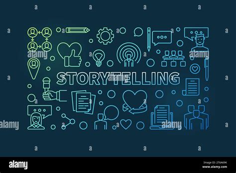 Vector Storytelling Concept Colorful Outline Horizontal Banner Or Illustration Stock Vector