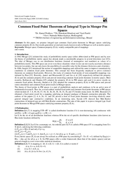 Pdf Common Fixed Point Theorems Of Integral Type In Menger Pm Spaces