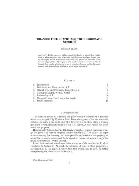 Triangle Free Graphs And Their Chromatic Numbers Pdf Vertex Graph Theory Mathematical