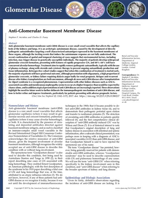 Anti Glomerular Basement Membrane Disease 18 Pdf Autoimmunity Immunoglobulin G