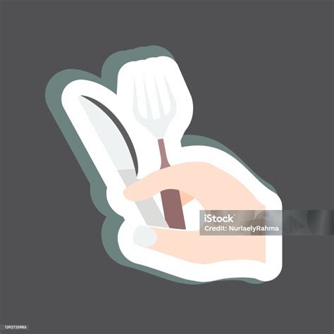 스티커 홀딩 포크와 나이프 손 동작 기호에 적합합니다 편집 가능한 간단한 디자인 디자인 템플릿 벡터 간단한 기호 그림 가정 생활에 대한 스톡 벡터 아트 및 기타 이미지