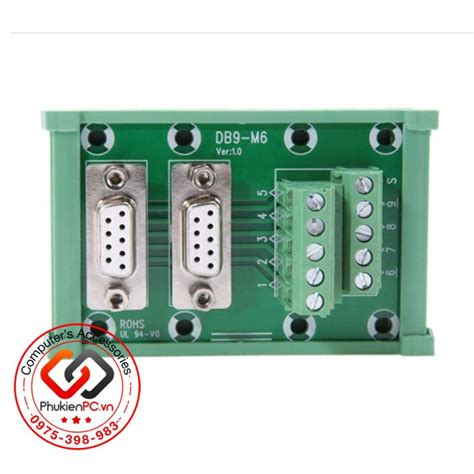 Đầu nối Dual Port DB9 RS232 M6 Female Terminal Block DIN Rail chân Cái Cài thanh ray