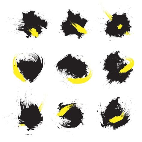 흰색 배경에 검은색과 노란색 추상 반점 그런 지 배경 벡터 Illustation 설정 프리미엄 벡터