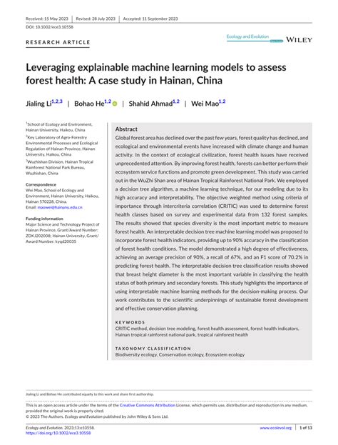 Pdf Leveraging Explainable Machine Learning Models To Assess Forest
